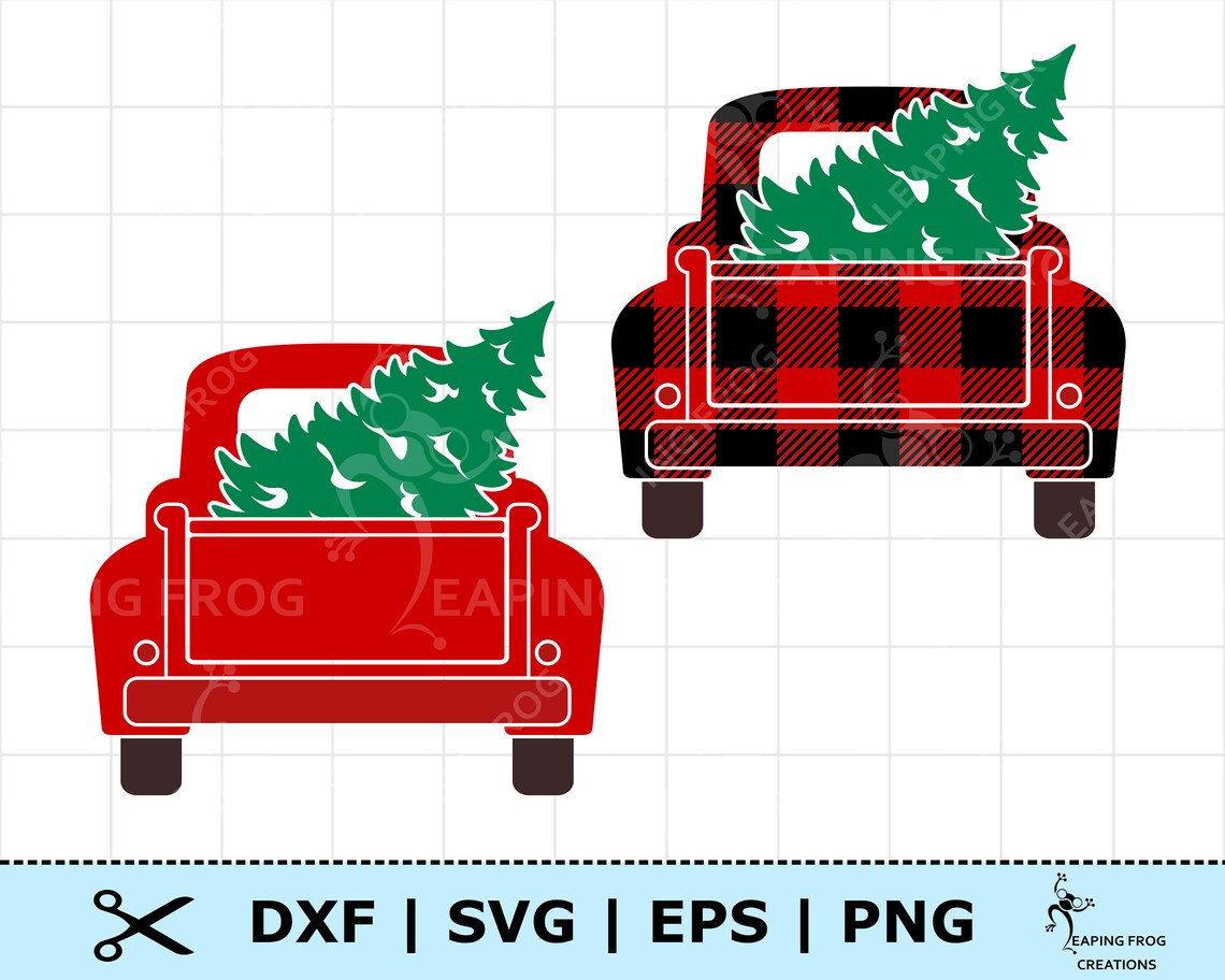 Red Buffalo Plaid Christmas Truck SVG. Plaid Christmas tree. | Etsy
