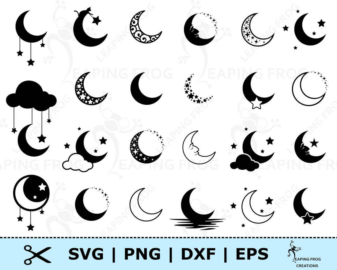 Moon and Stars SVG. PNG. Cricut Cut Files, Silhouette Files. Clouds ...