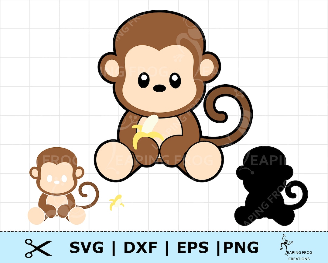 Cute Baby Monkey SVG. Whole Image or Cut/layered Files. Monkey DXF. PNG ...