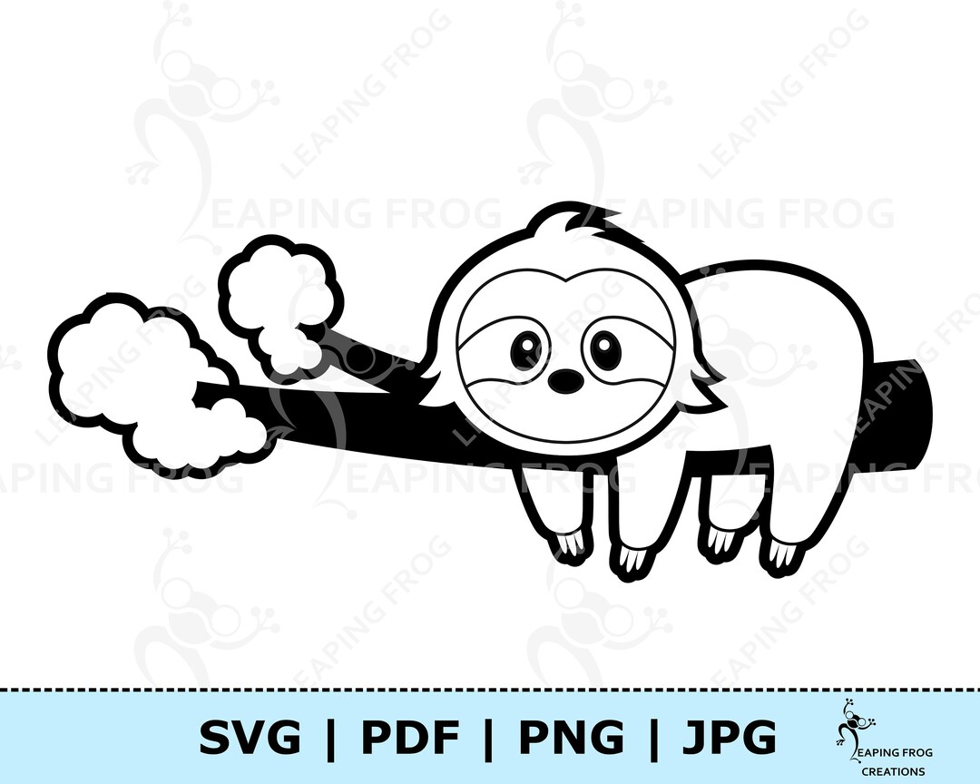 Cute Sloth Coloring Page JPG SVG PNG Pdf. Babysloth Clipart. Digital ...