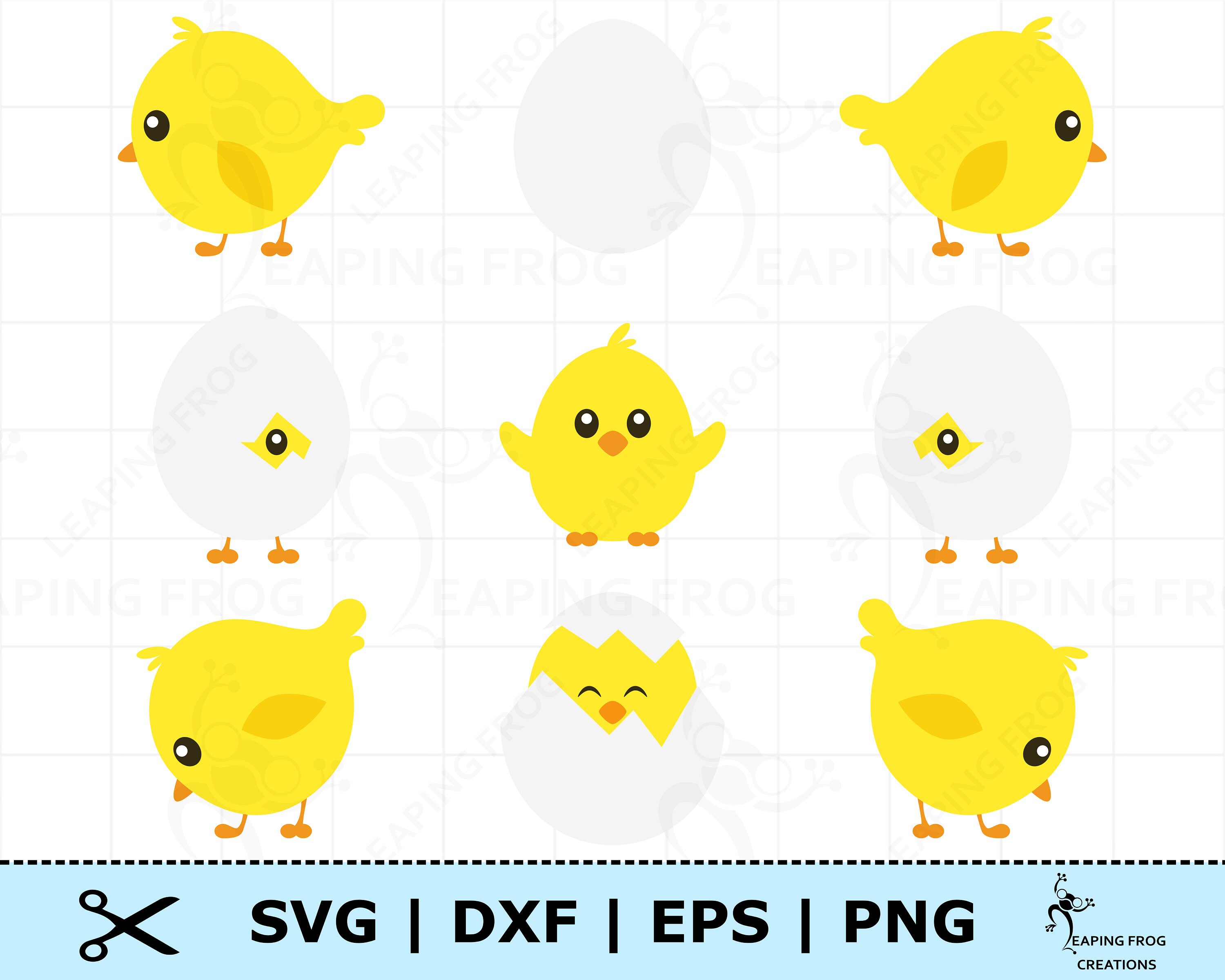 Cute Set of Baby Chicks SVG EPS DXF Png. Silhouette, Cricut Cut File ...