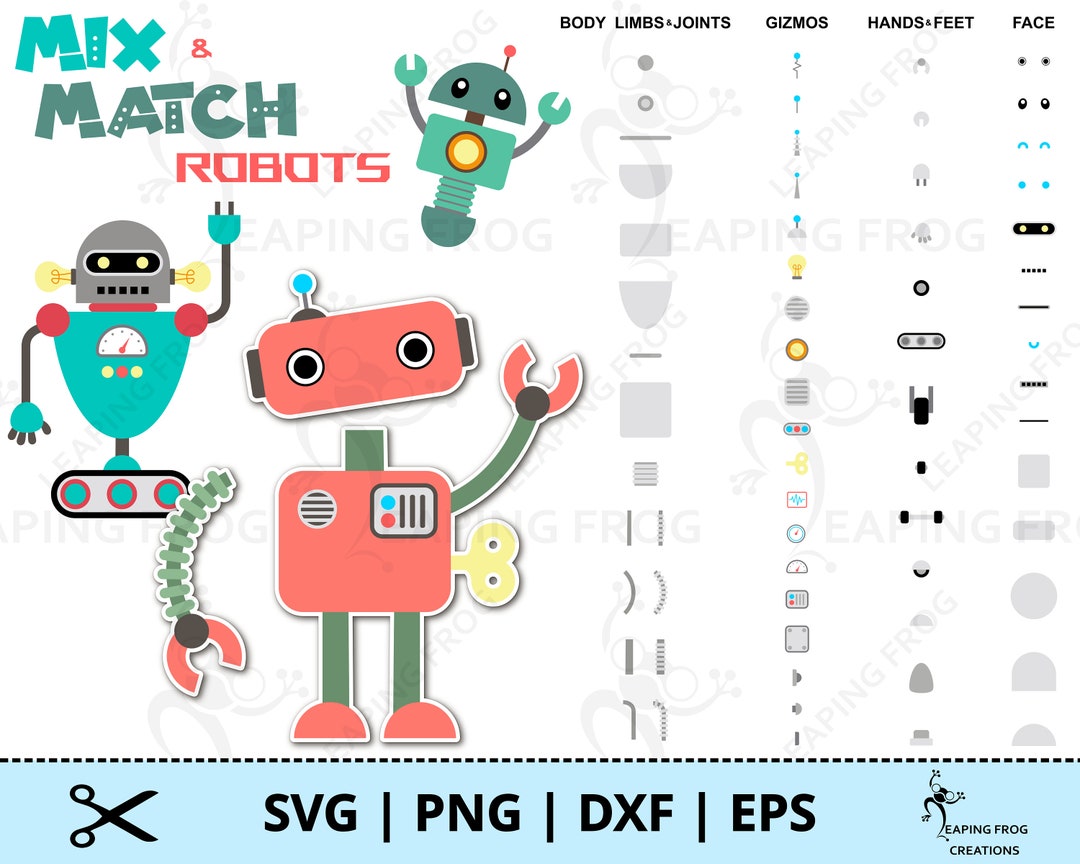 Robots SVG. PNG. Mix & Match! Cut, Layered Files. Cricut, Silhouette ...