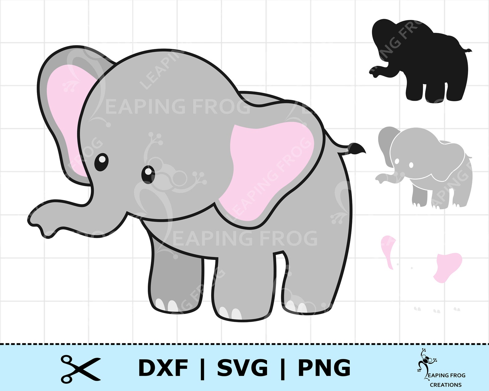 Cute Elephant SVG PNG DXF. Whole Image & Layered. Cricut, Silhouette ...