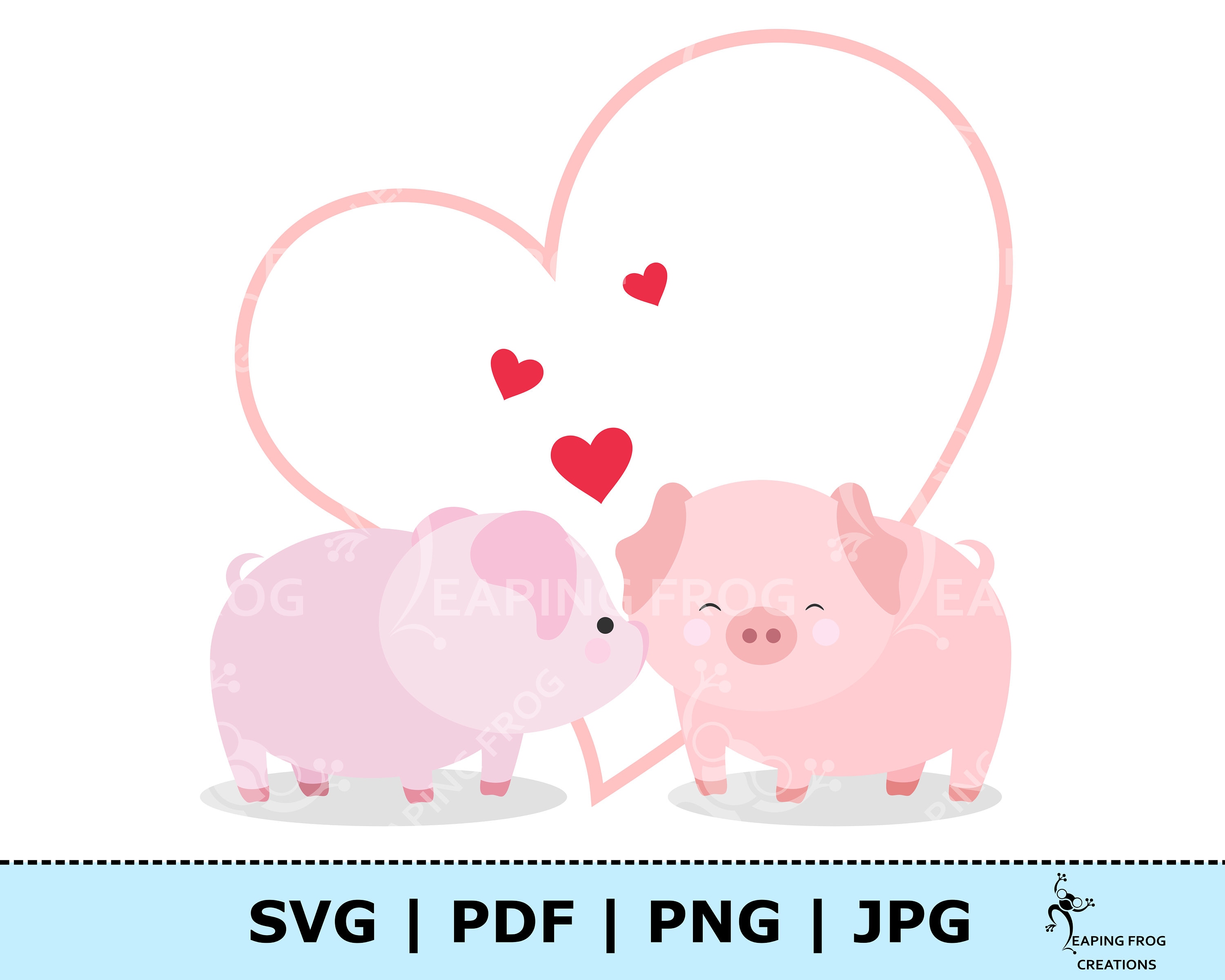 Valentine's Day Pigs W Hearts Digital / Instant Download. Pink, Red ...