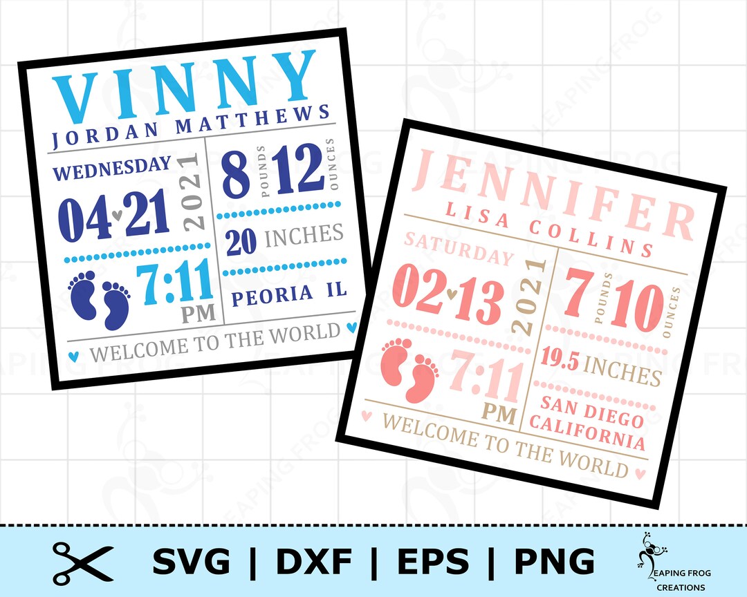 Birth Announcement SVG. With Fonts. Template, Customizable, Personalize ...