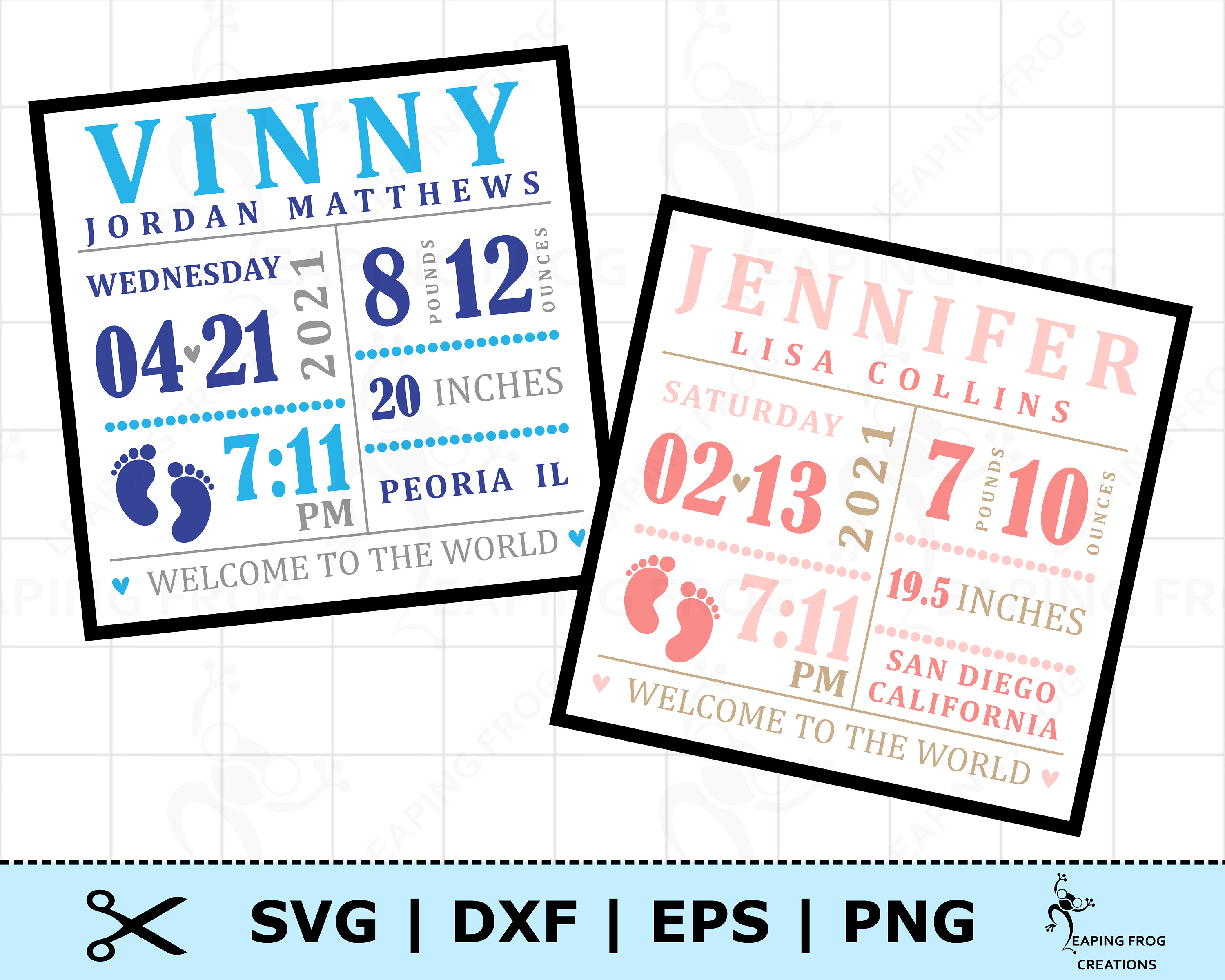 Birth Announcement SVG. With Fonts. Template, Customizable, Personalize ...