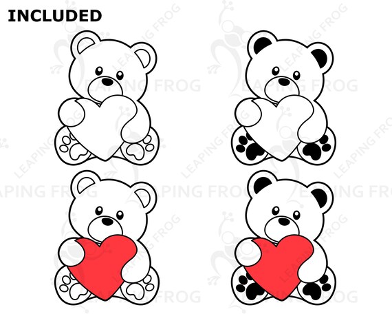Digital Teddy Bear Couple With Holding Flower Svg Valentines Day Svg ...