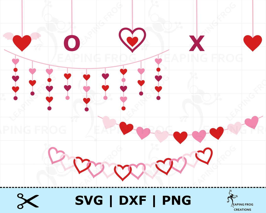 Heart Garland SVG. Cricut Cut Files, Silhouette. DXF, PNG. Valentine's ...