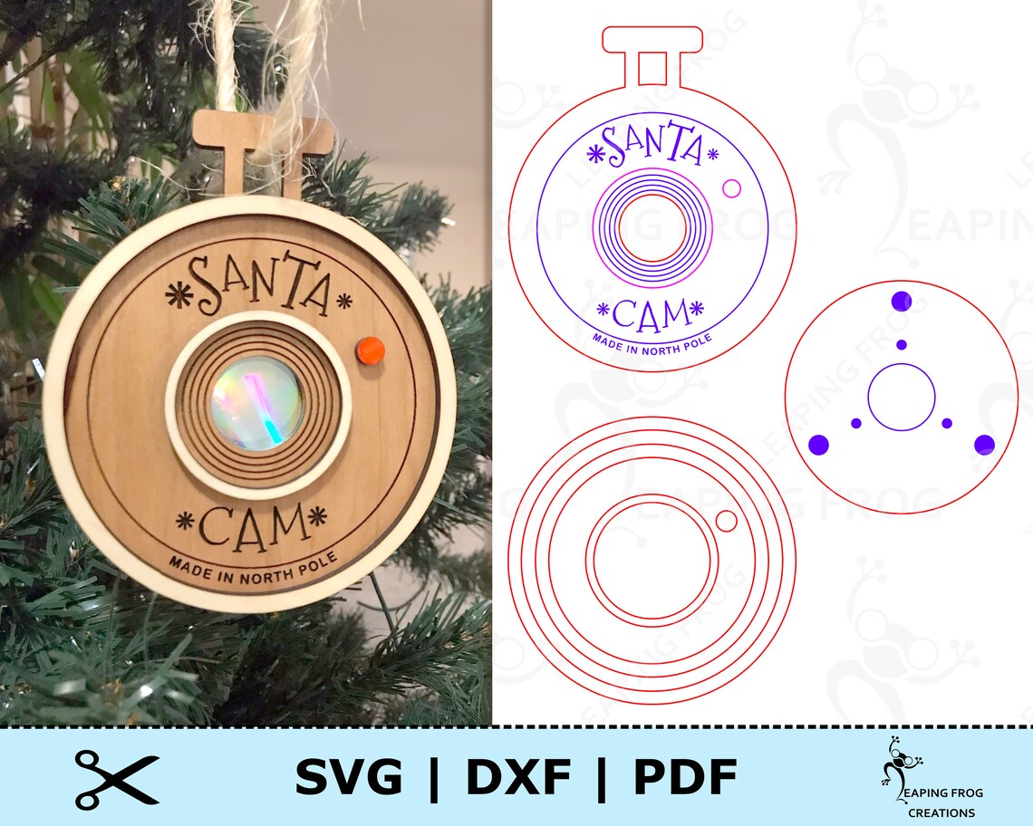 Santa Cam Ornament SVG. Laser Files, Cut Files, Glowforge Tested ...