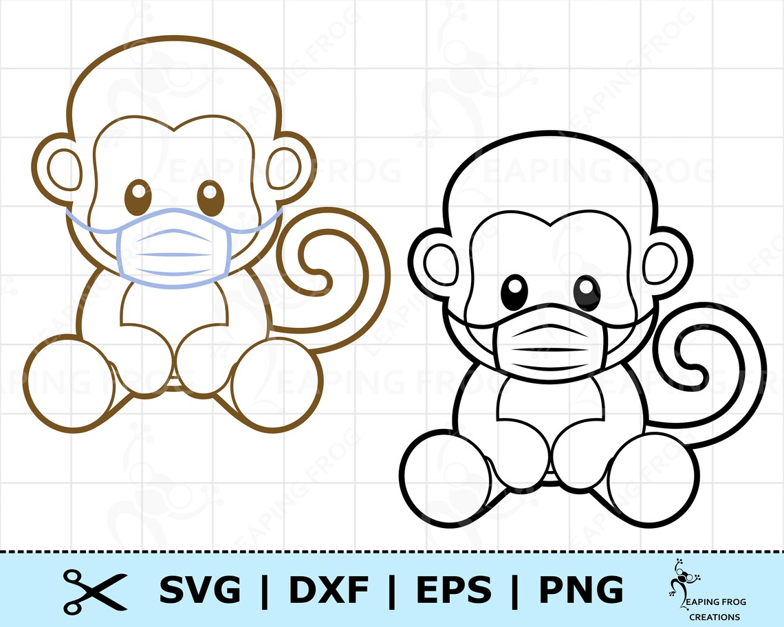 Monkey Wearing Face Mask SVG. Monkey DXF. Cricut Cut Files | Etsy