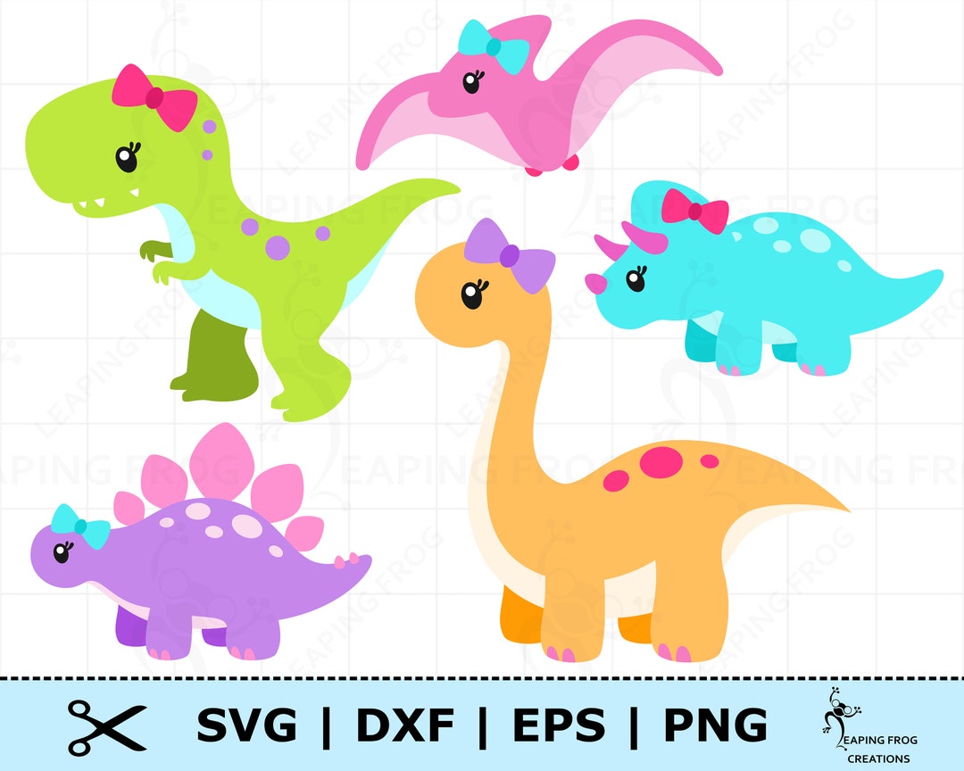 Girl Dinosaur SVG Bundle. Cricut Cut Files, Layered. Silhouette. DXF ...