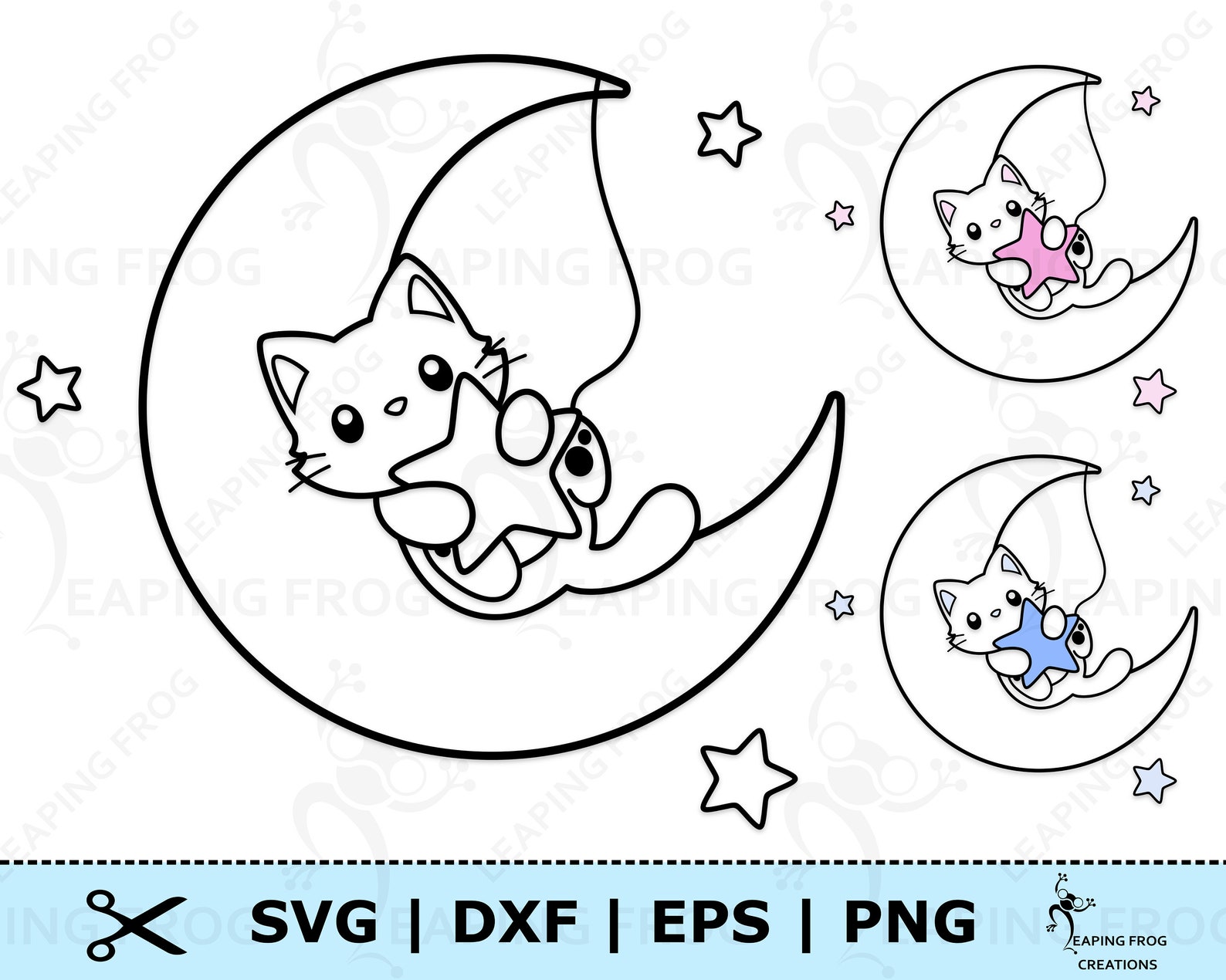 Cat on Moon SVG. PNG. Cricut Cut Files, Silhouette. Stencil, Outline ...
