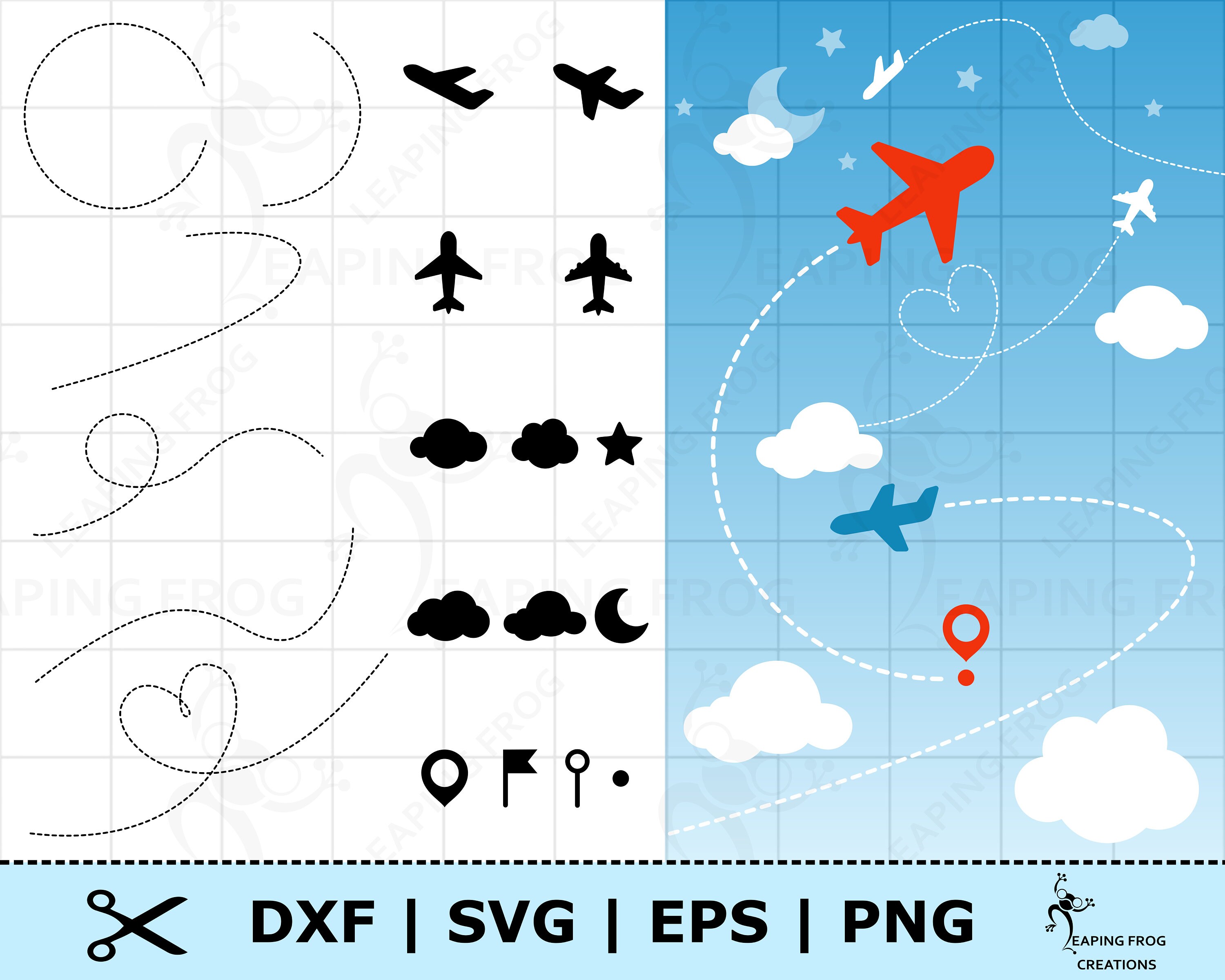 Airplane Trails Svg. Airplane Svg. Cut Files. Moon, Clouds, Stars as ...