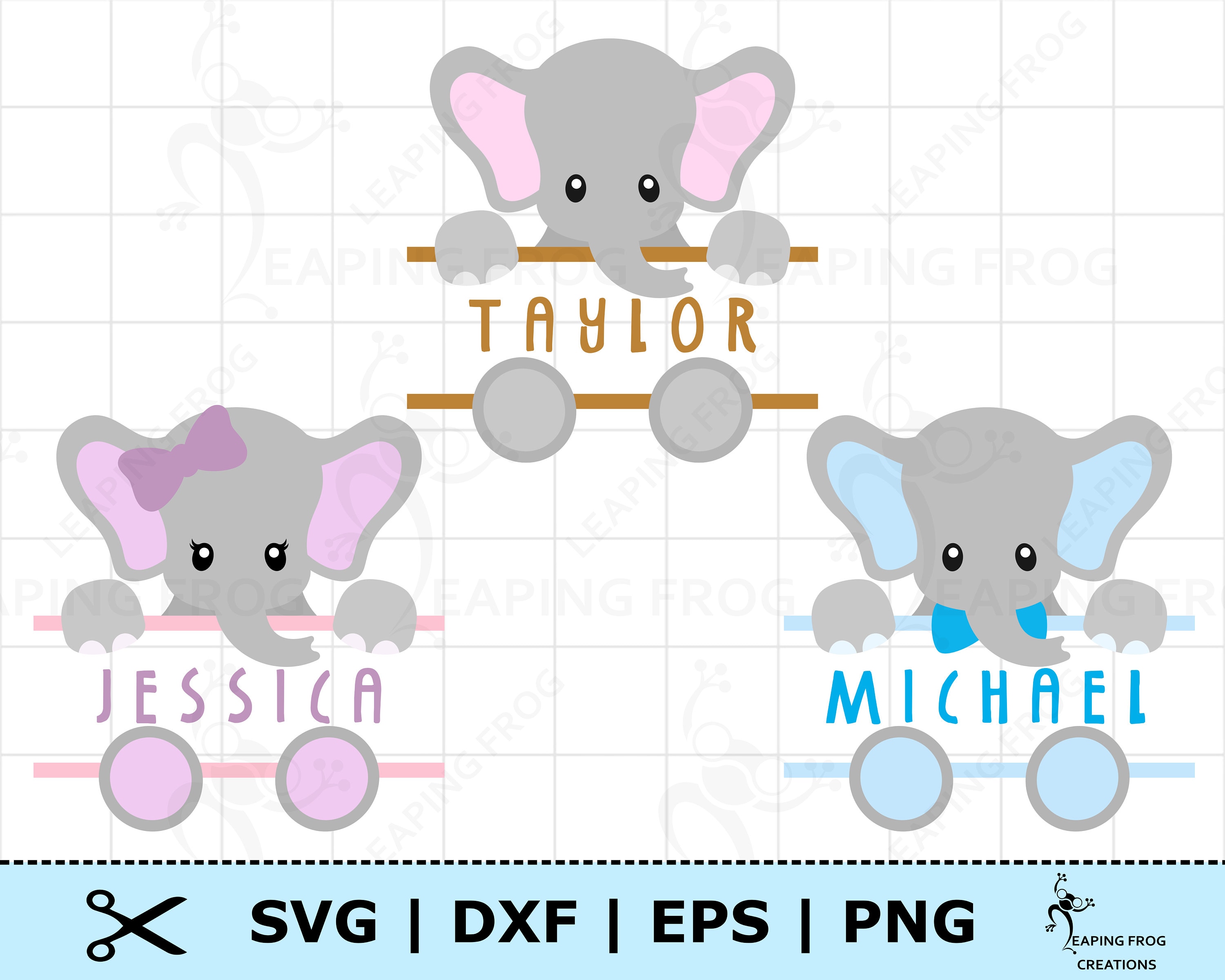 Elephant Monogram SVG. PNG. 3 Versions Cricut Cut Files - Etsy