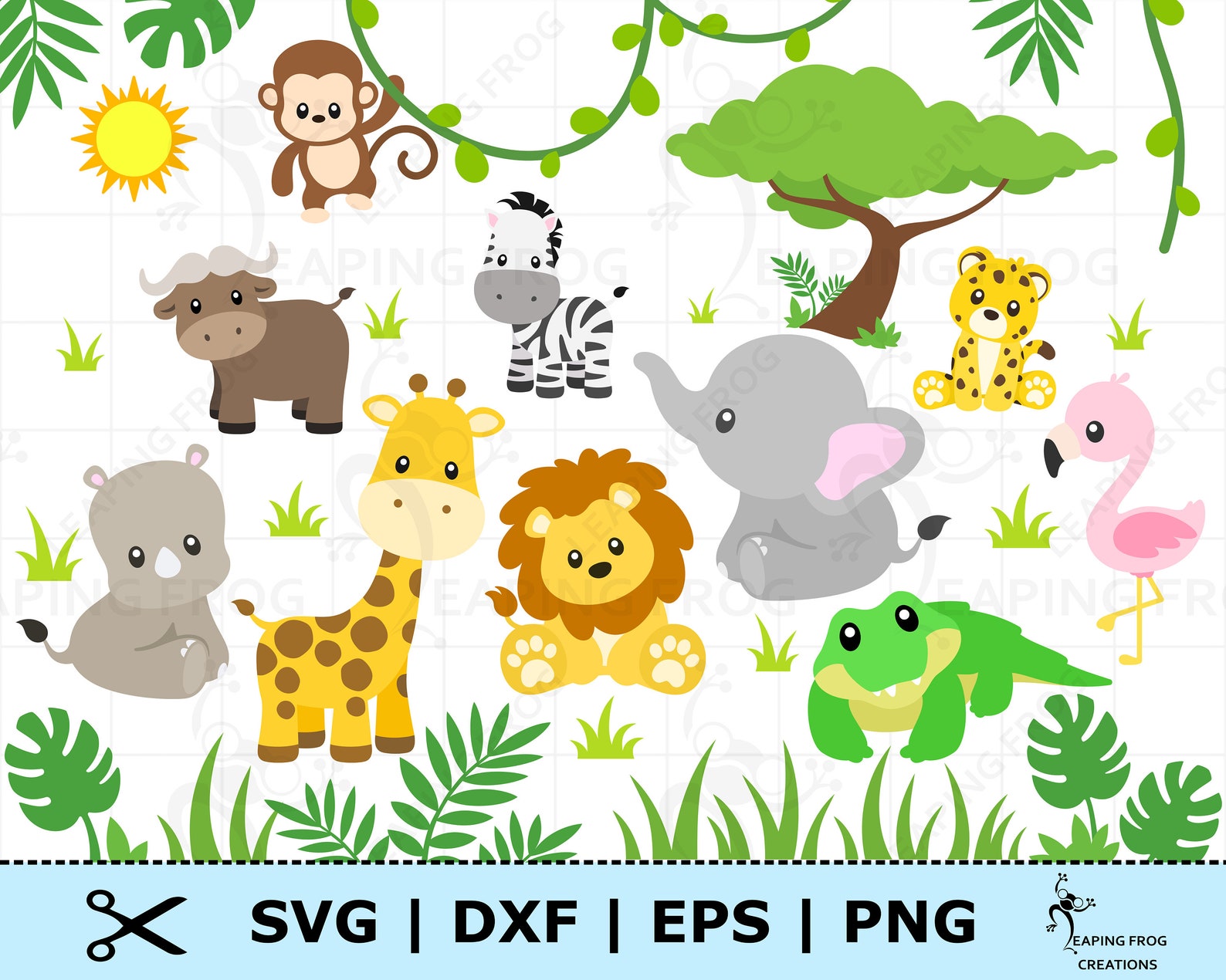Jungle Animals SVG. PNG. Cricut Cut Files, Layered Files. Silhouette ...