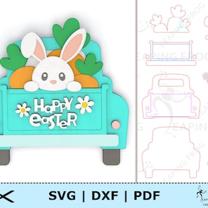 Easter Truck SVG. Laser Files, Glowforge, Etc. Bunny, Rabbit, Carrots ...