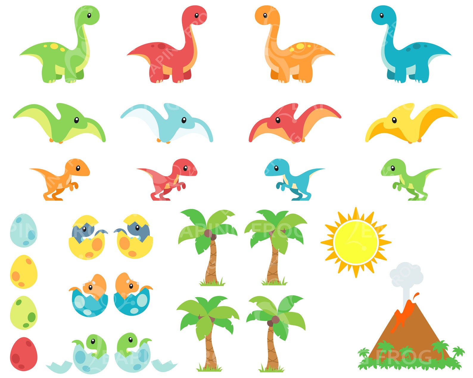 Dinosaur PNG Bundle. 45 Files Baby Dinosaurs in Eggs Palm | Etsy
