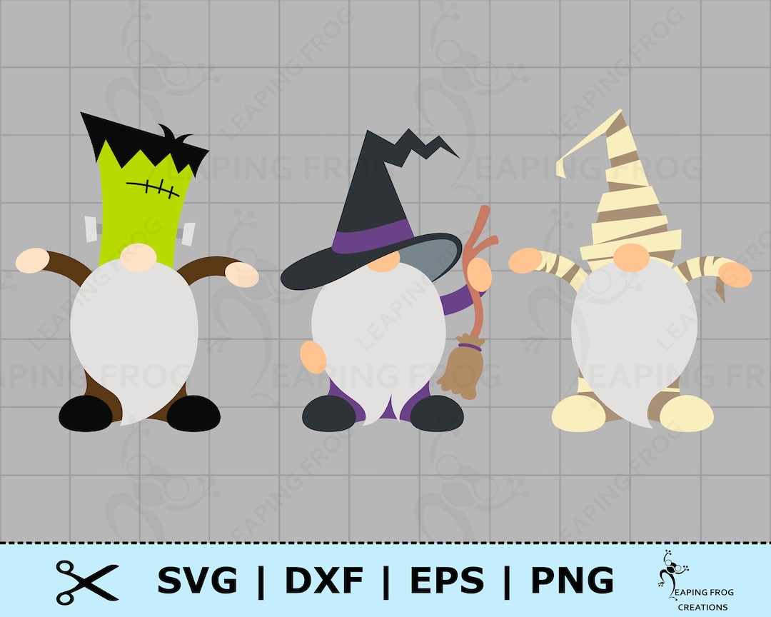 Halloween Gnomes SVG. PNG. Frakenstein. Witch. Mummy. Cricut Cut Files ...