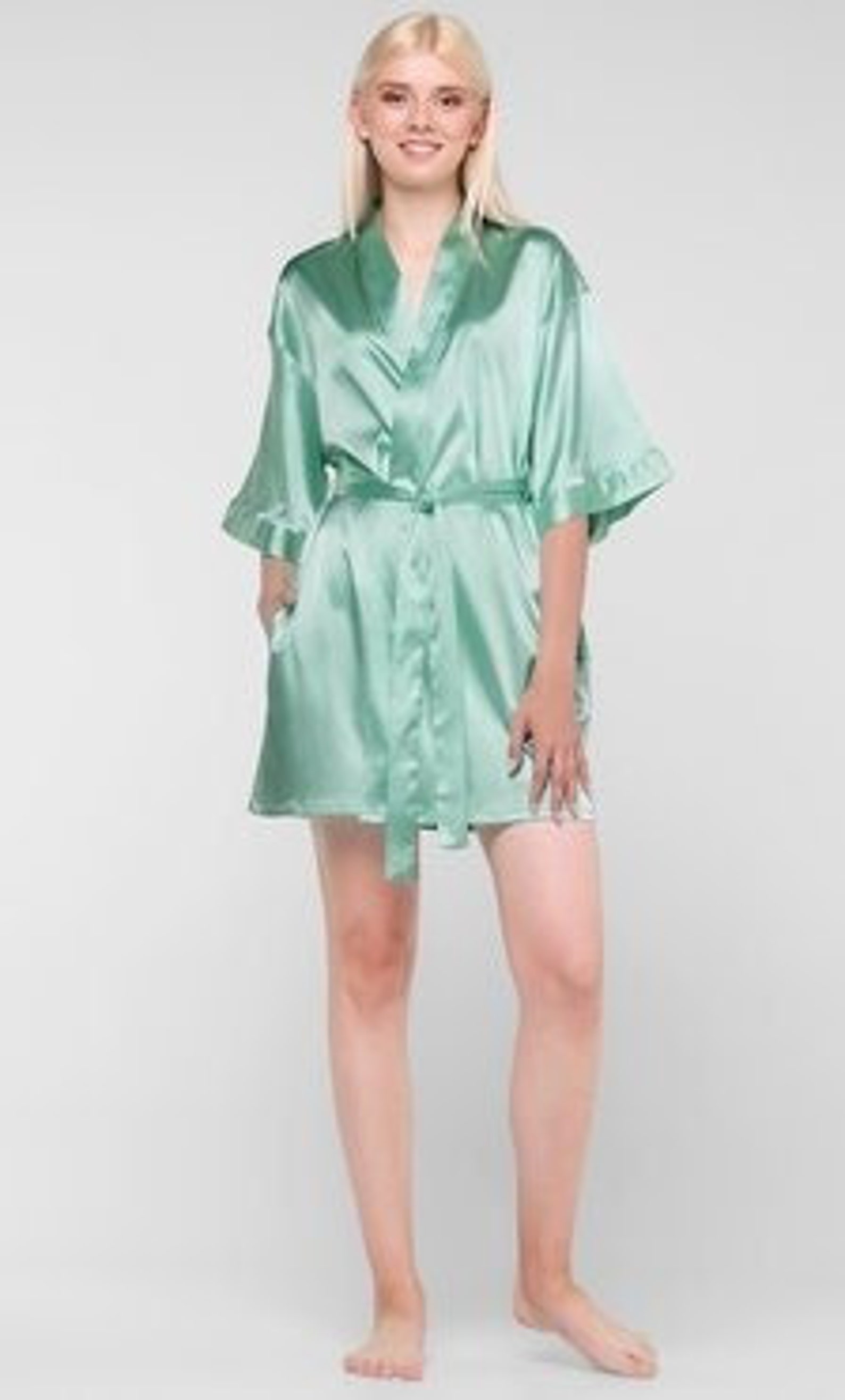 Personalized Embroidered Satin Robes front Left Chest Embroidery - Etsy