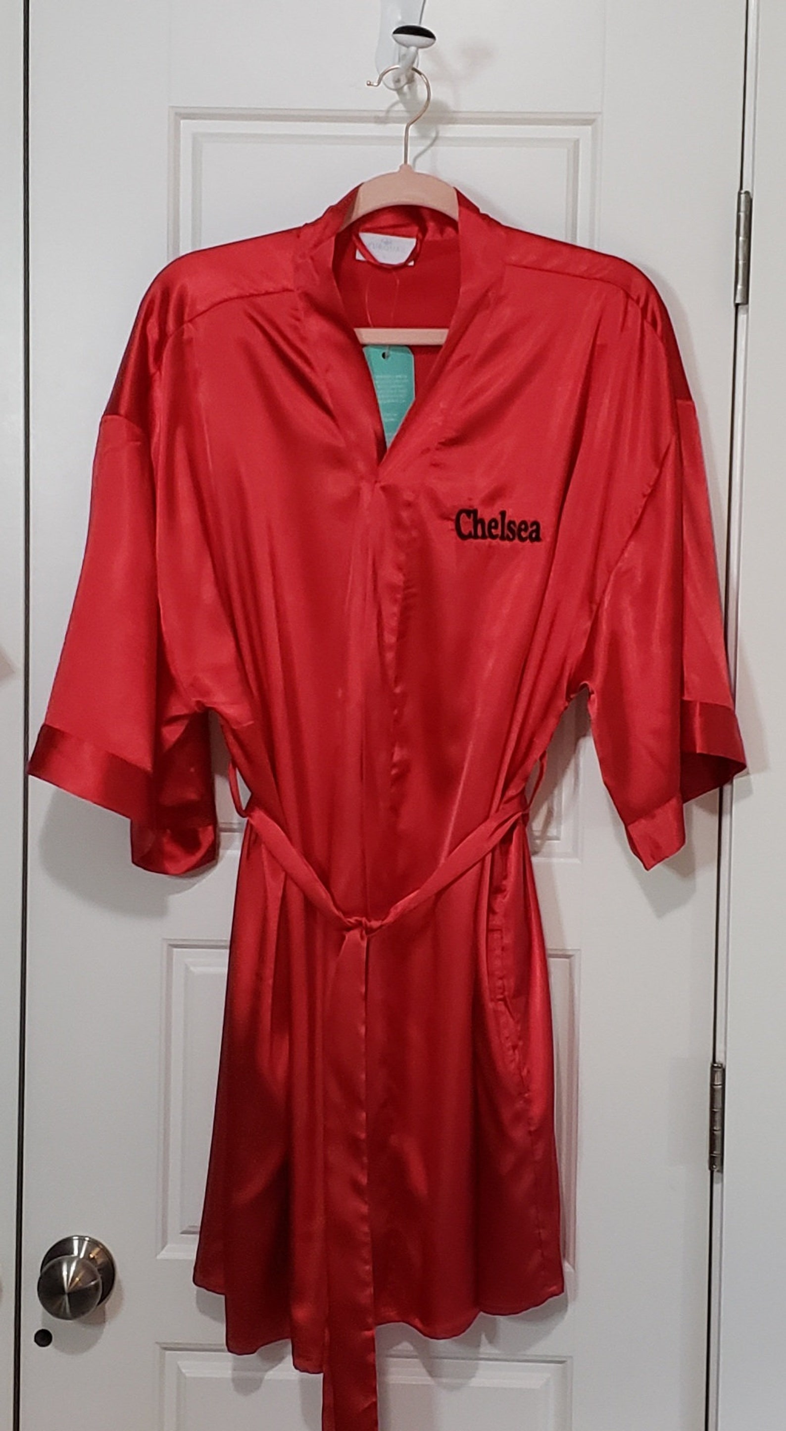 Personalized Embroidered Satin Robes front Left Chest Embroidery - Etsy