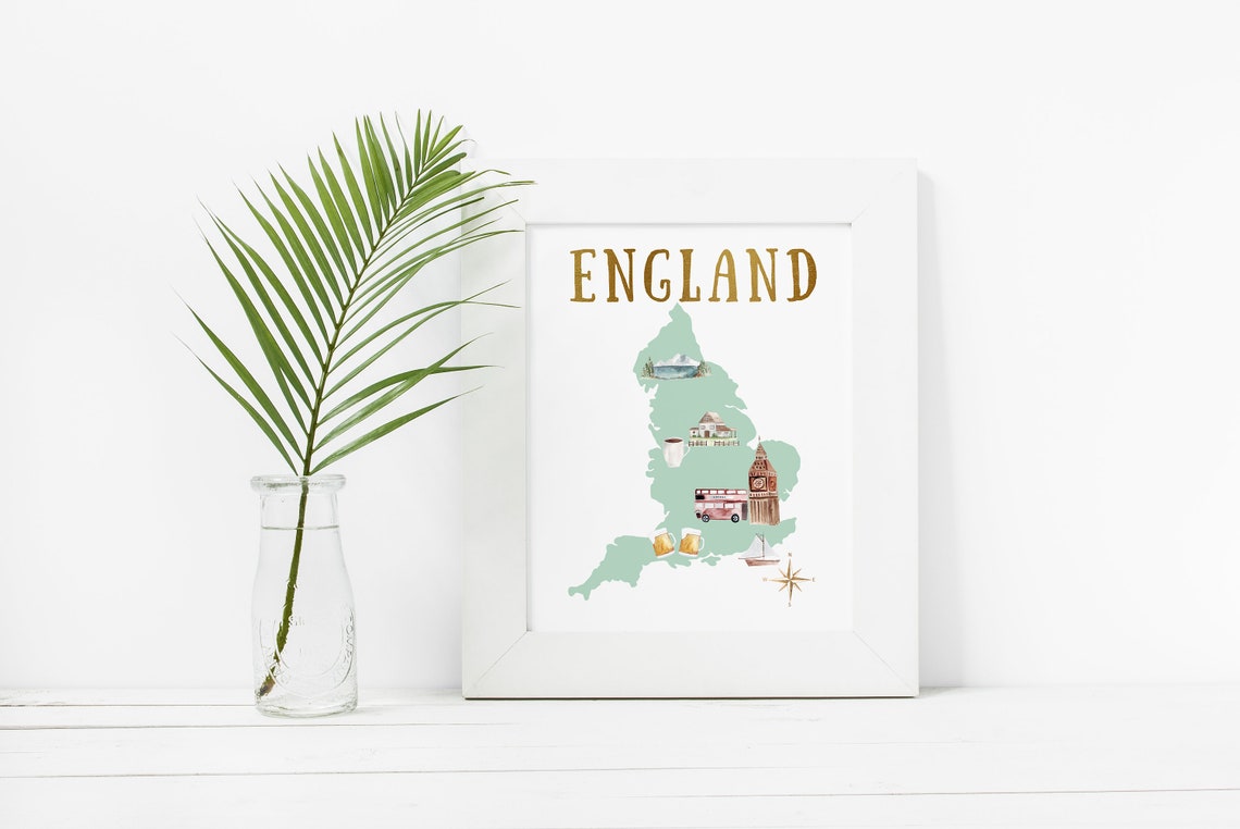 England Printable Travel Map | Travel Map Print | Printable Art Travel ...