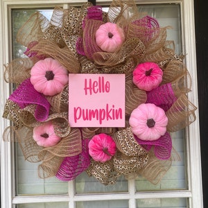 Pink Fall Wreath, Pink Wreaths for Fall, Pink Pumpkins, Pink Gifts ...