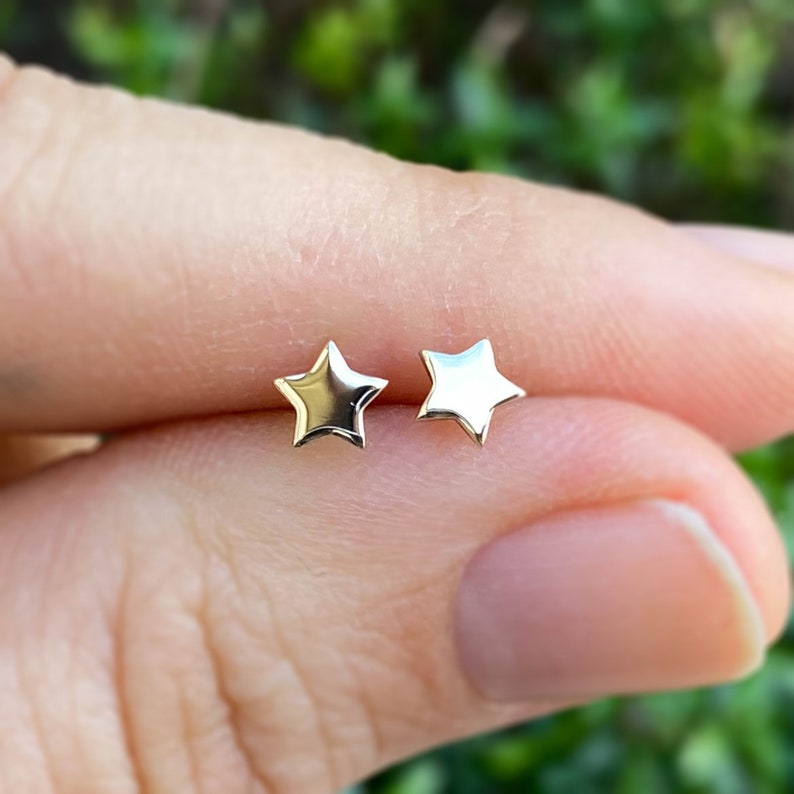 SOLID 14K Yellow Gold HANDMADE Star Stud Tiny Cute Stud - Etsy