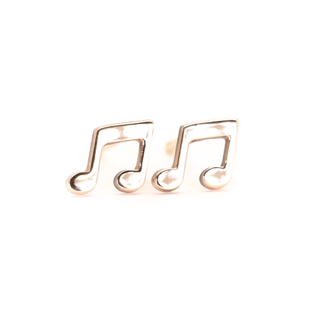 SOLID 14K Yellow Gold HANDMADE Double Music Note Stud Tiny - Etsy Nederland
