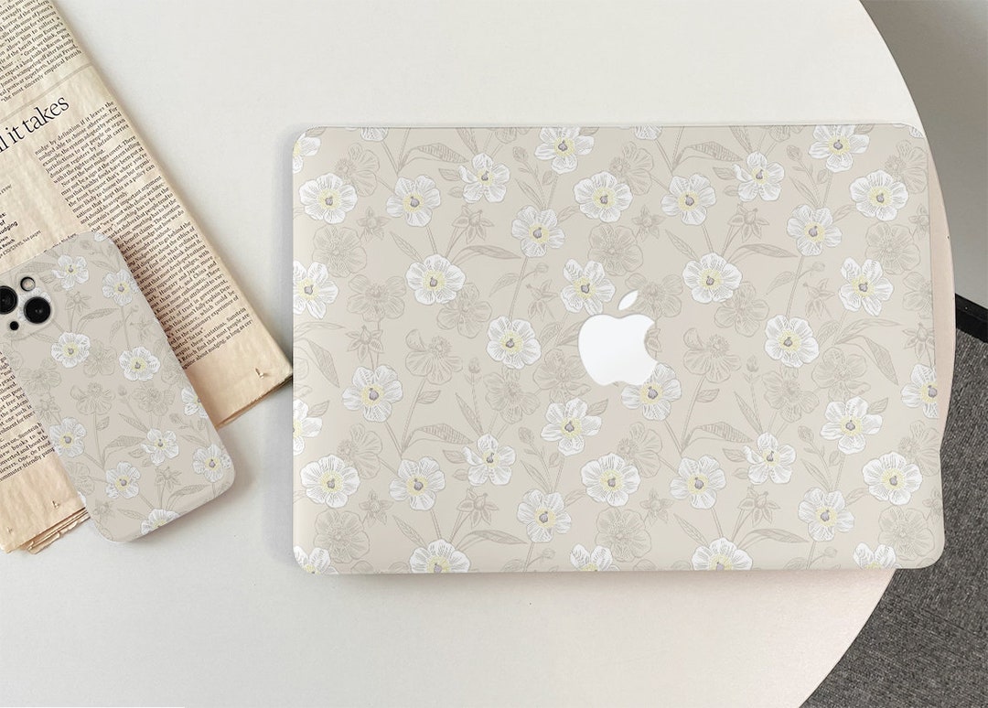 Retro White Flowers MacBook Case Cover for New MacBook Pro 13 14 15 16 ...