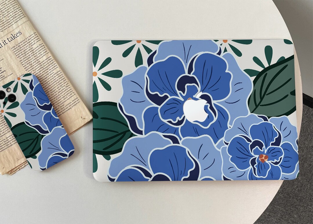 Retro Blue Flowers MacBook Shell Case Cover for New MacBook Pro 13 14 ...