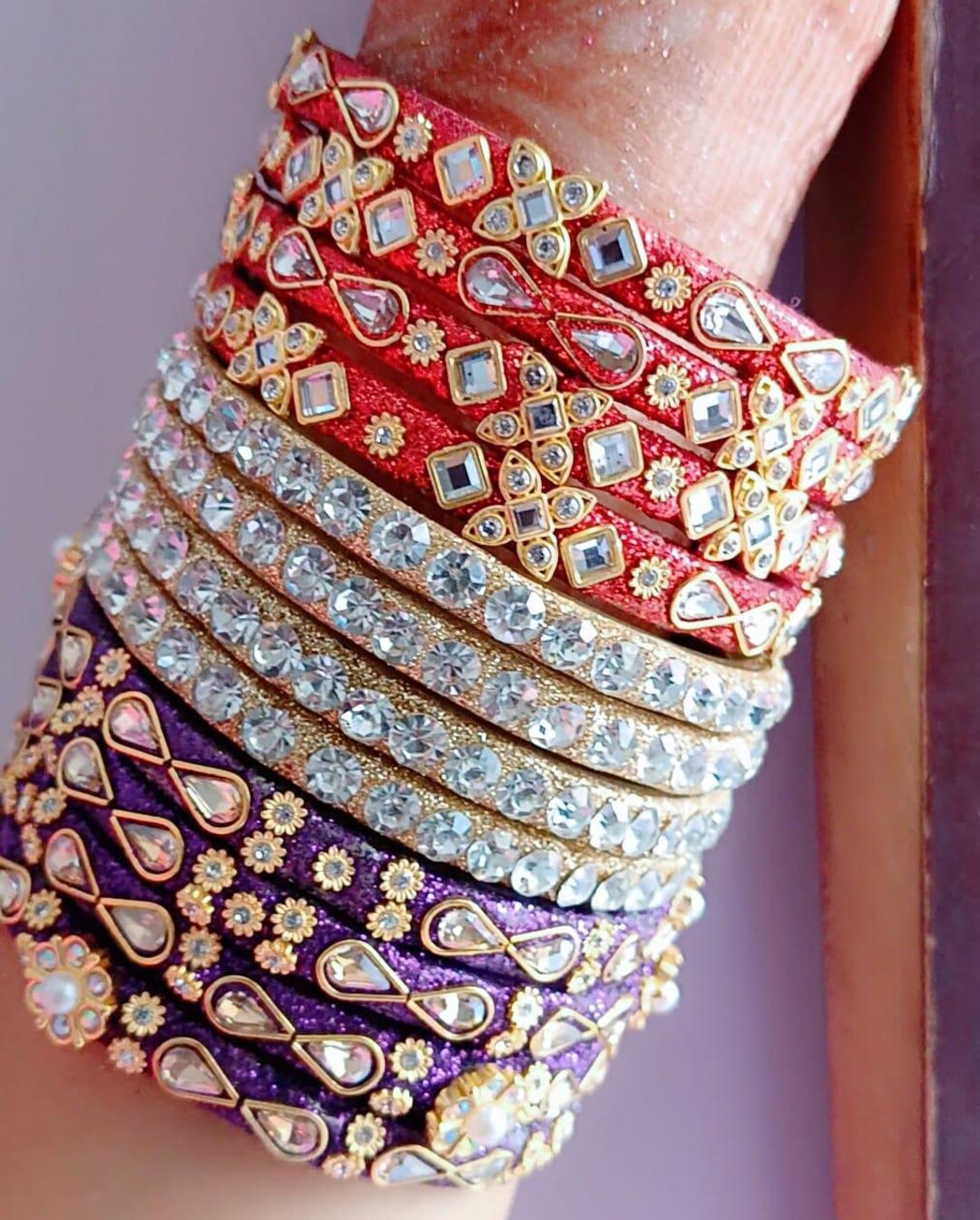 Handmade Kundan Meena Work Glass Bangles - Set of 12 - Etsy