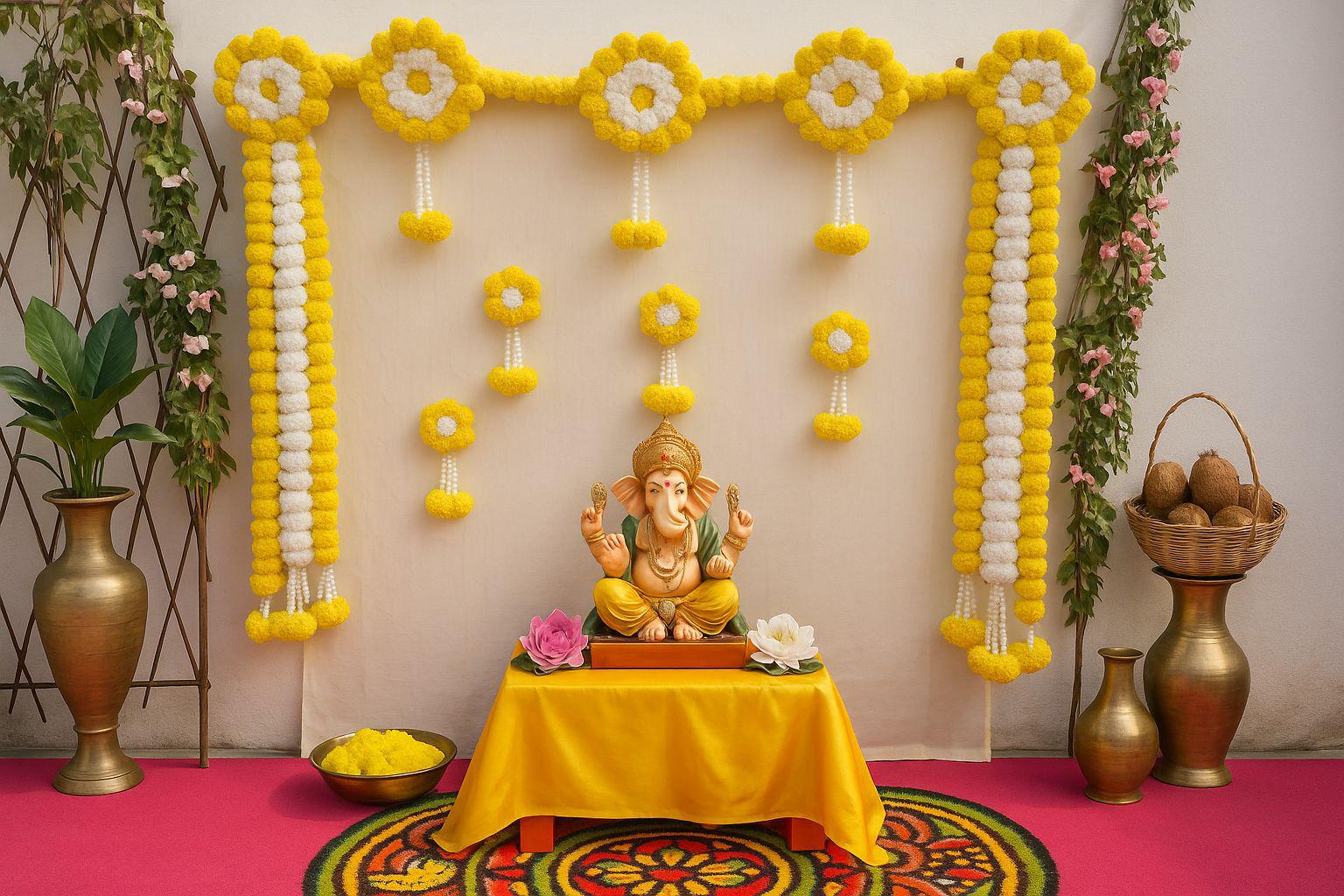 Marigold & Lily Backdrop: Indian Wedding, Haldi Mehndi Decor - 7x5 Ft ...