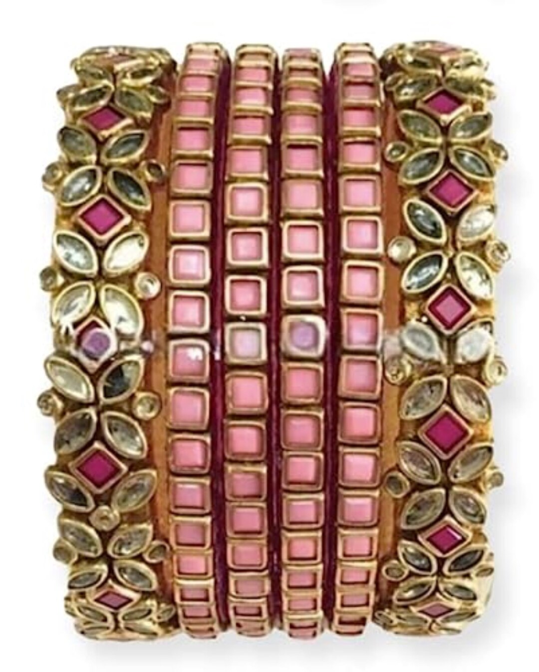 Baby Pink Golden Color Kundan Work Silk Thread Bangles Wedding , Party ...