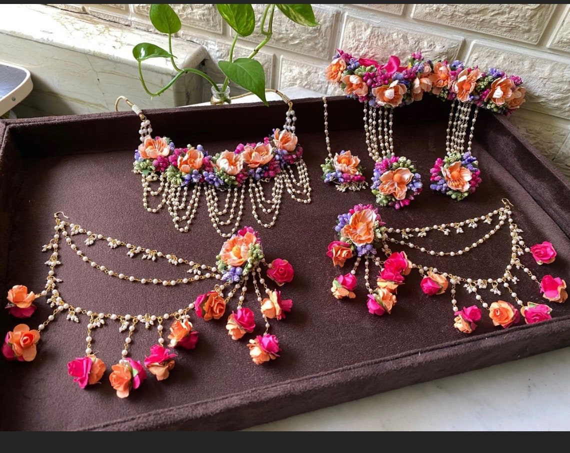 Multi Color Flower Jewellry for Bridal Necklaceearrings With - Etsy