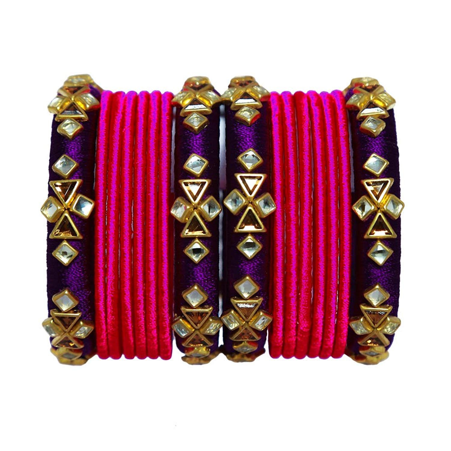 Dark Purple and Rani Pink Silk Thread Bangles for Women and Girls Gift ...