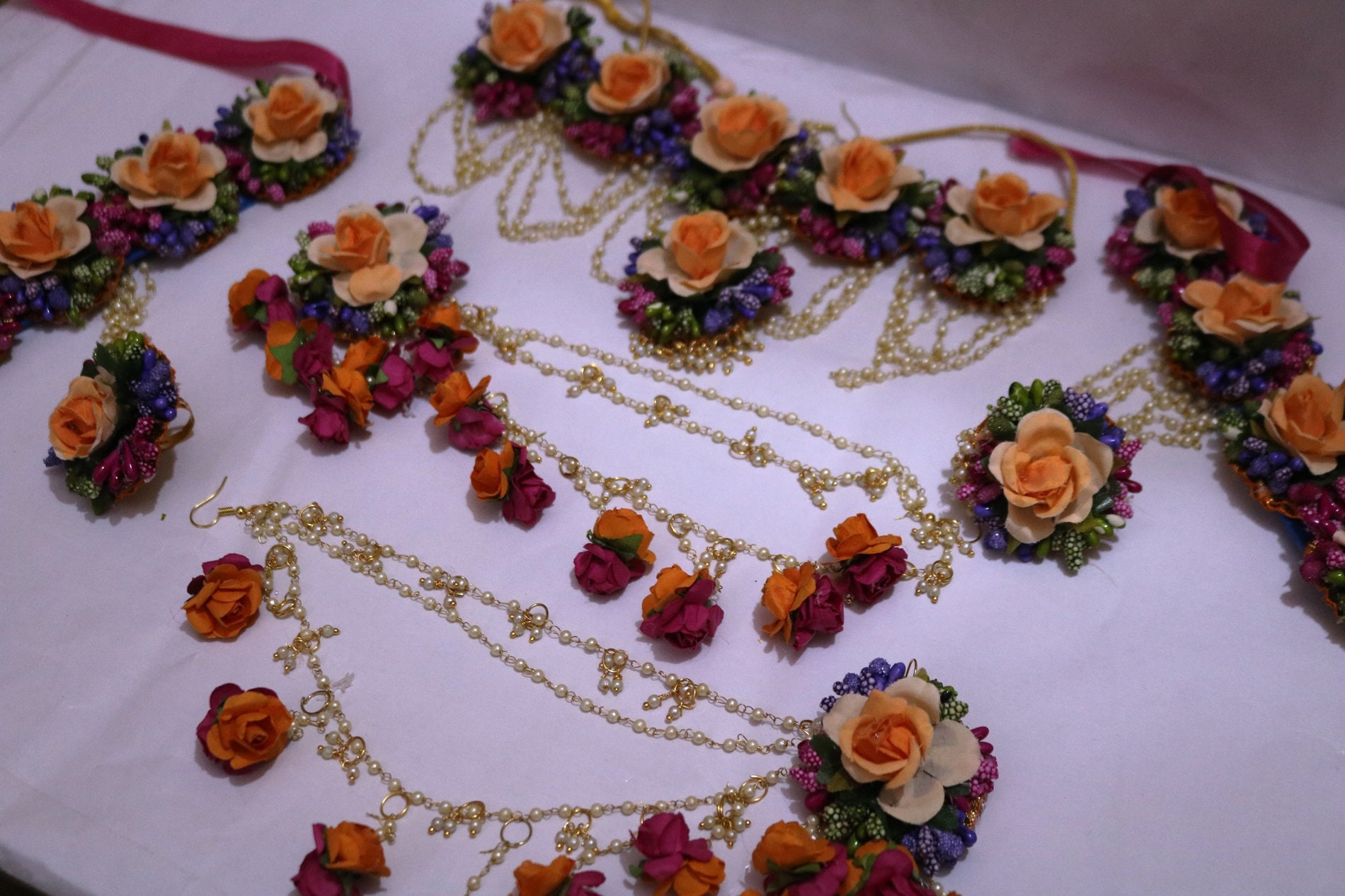 Multi Color Flower Jewellry for Bridal Necklaceearrings With - Etsy