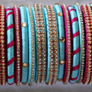 Blue and Pink Silk Thread Bangles for Women and Girls Gift for Her Full ...