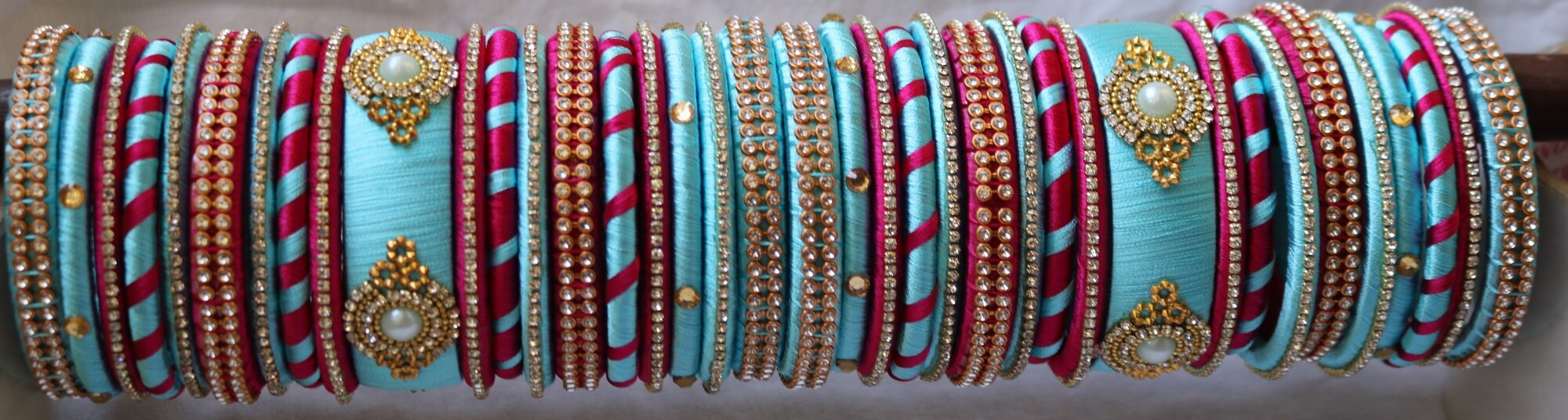Blue and Pink Silk Thread Bangles for Women and Girls Gift for Her Full ...