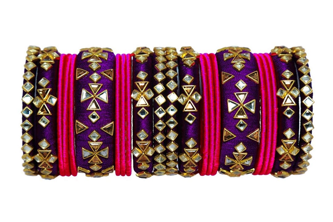 Dark Purple and Rani Pink Silk Thread Bangles for Women and Girls Gift ...