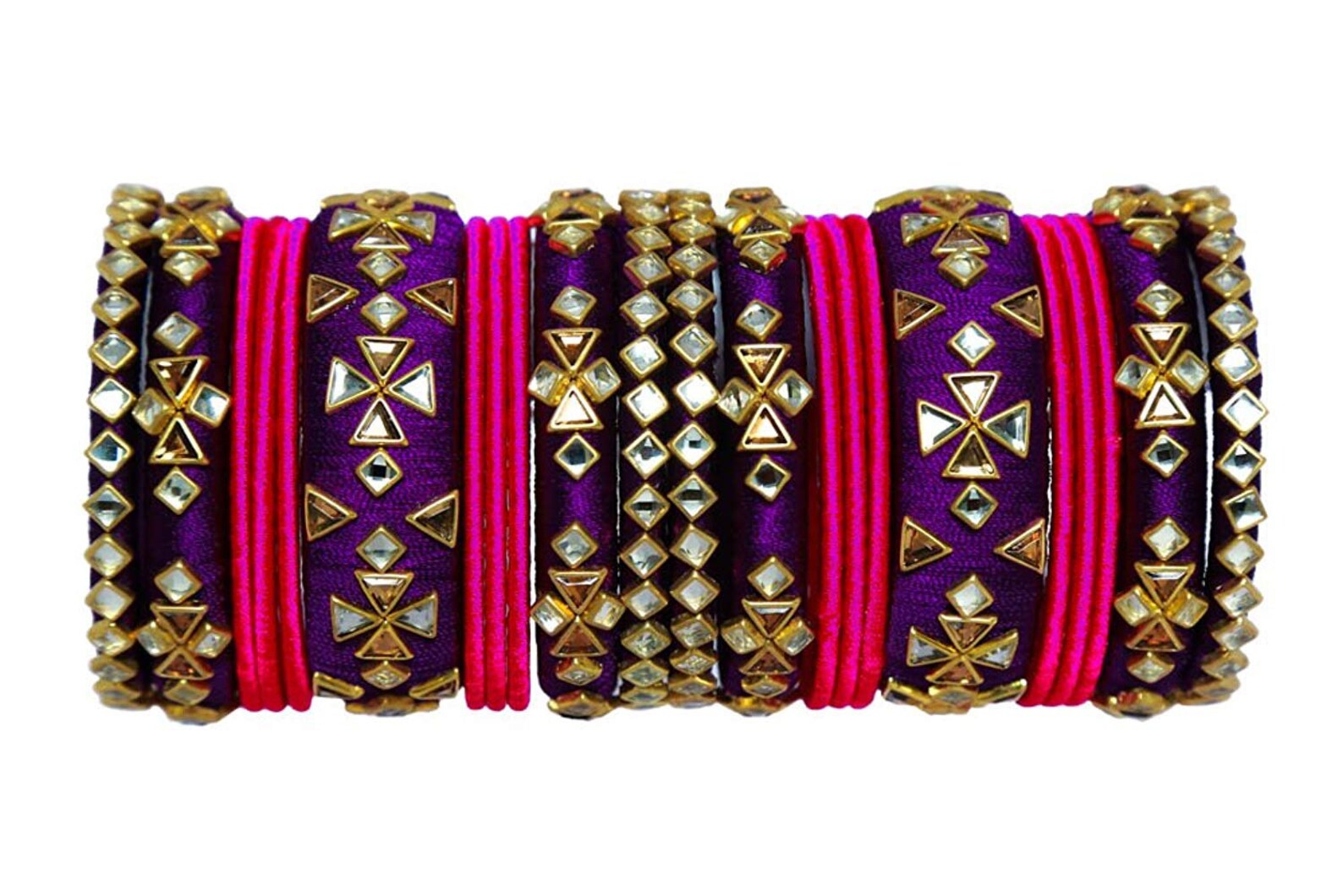 Dark Purple and Rani Pink Silk Thread Bangles for Women and Girls Gift ...