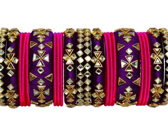 Blue and Pink Silk Thread Bangles for Women and Girls Gift for | Etsy