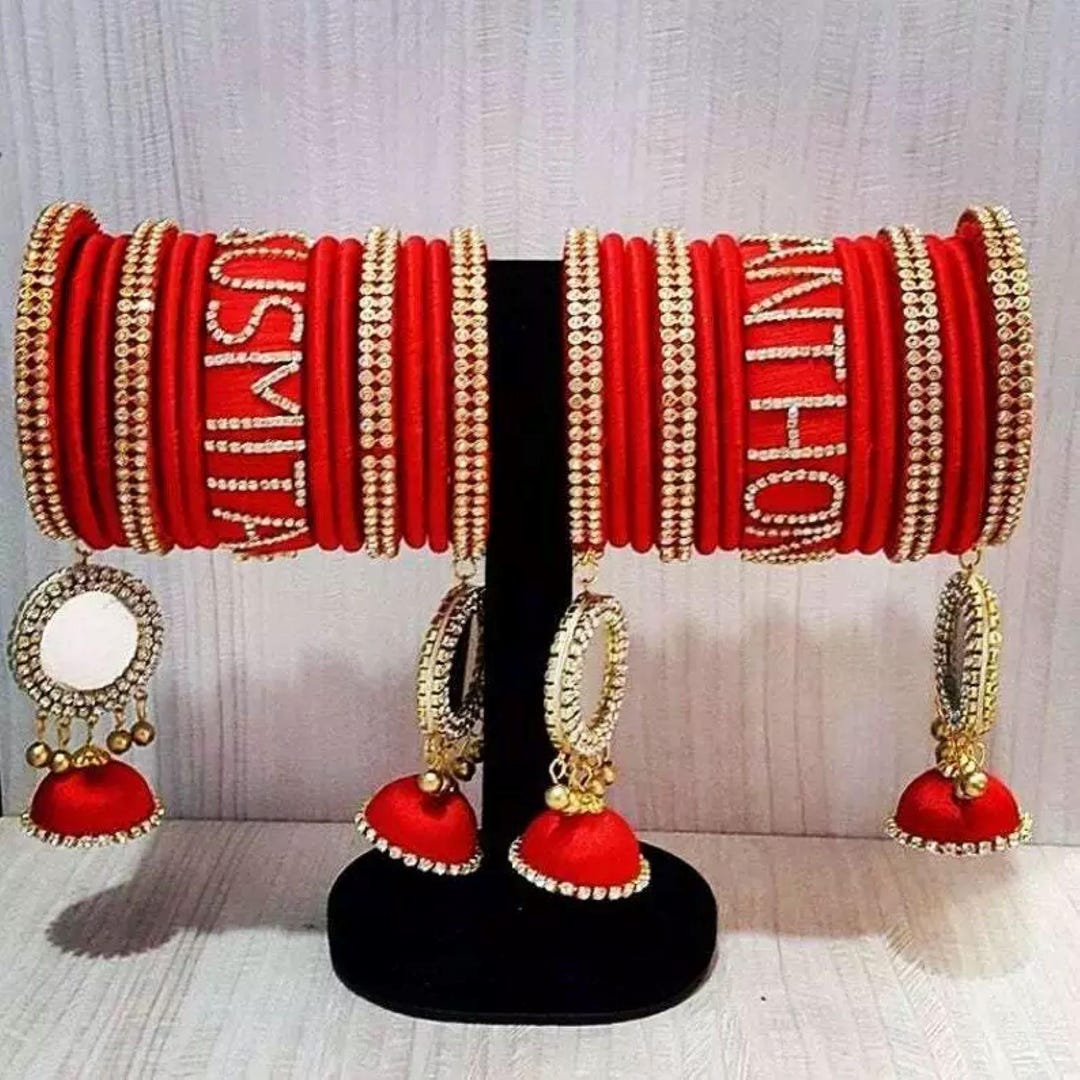 Red Color Silk Thread Bangles Wedding ,name ( Bride and Groom Name ...