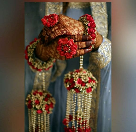 Red Flower Kalira Kaleera Bridal Handmade Flower Jewelry | Etsy