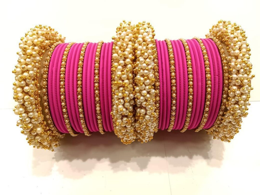 Rani Pink Color Indian Bridal Bangles Jewelry Velvet Bridesmaids Gift ...