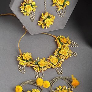 Yellow Color Flower Jewellry for Bridal Earrings ,necklace Hathphool ...