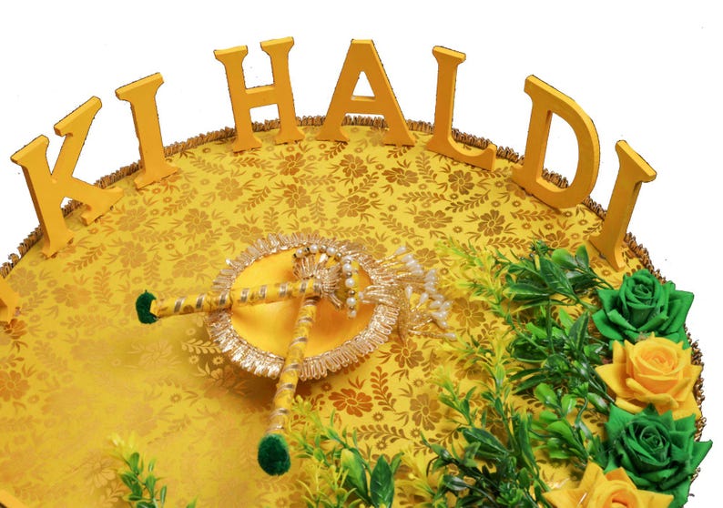 Handmade Haldi Thali: Indian Wedding Sangeet Platter, Custom Color (18 ...