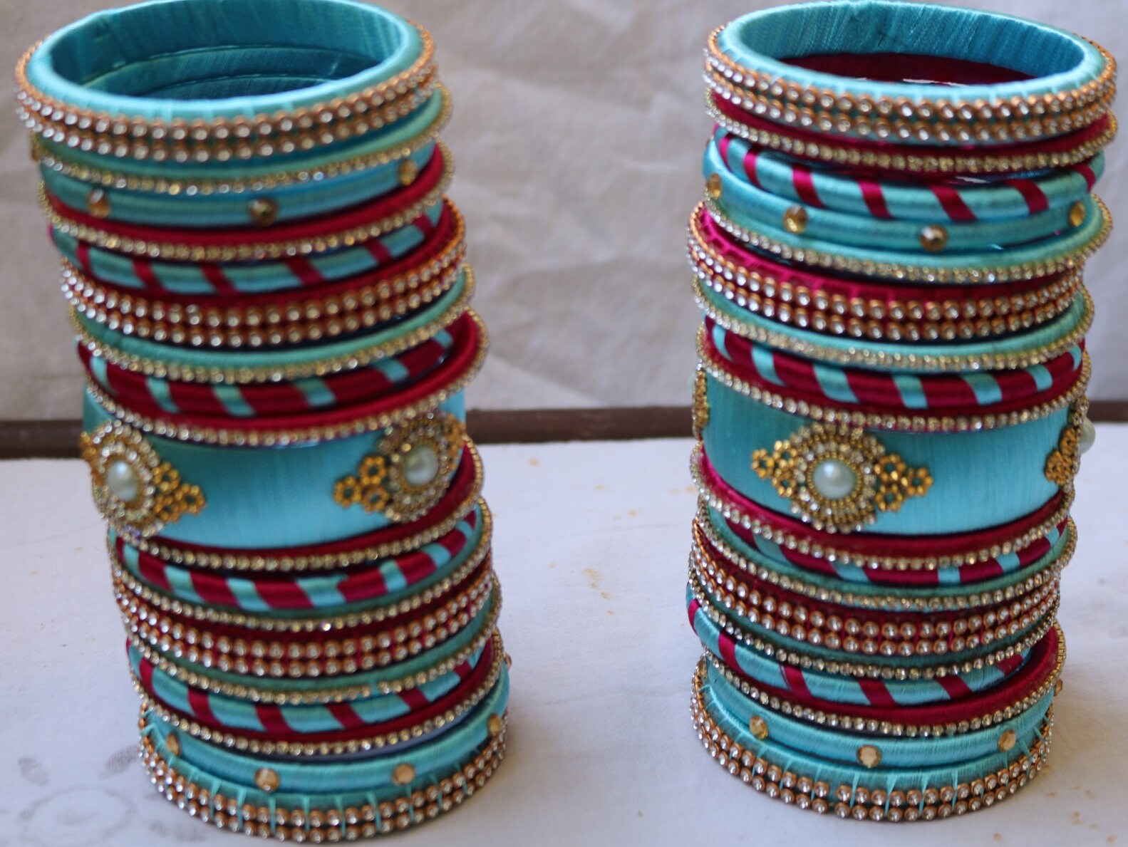 Blue and Pink Silk Thread Bangles for Women and Girls Gift for Her Full ...