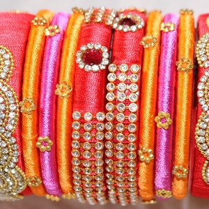 Red Color Silk Thread Bangles for Bridal 36 Bangles Red, Orange Multi ...