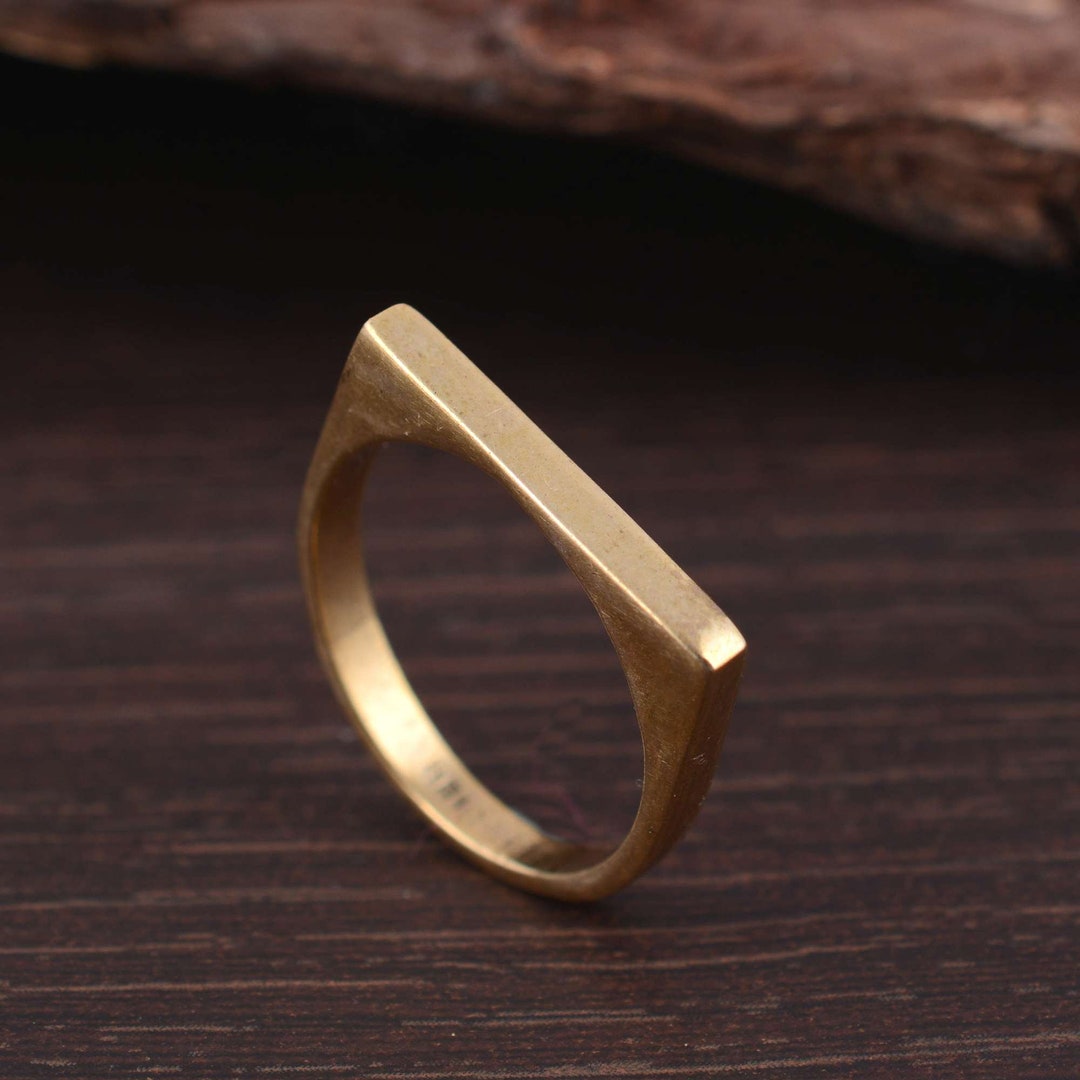 Signet Narrow Flat Square Gold Ring Rectangle Signet Ring for - Etsy