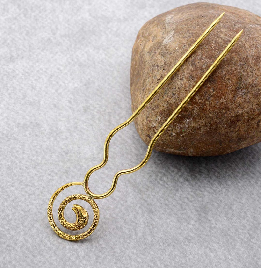 Snake Brass Hair Pins, Hair Fork, Handmade Hair Fork, Snakes Hair Pin ...